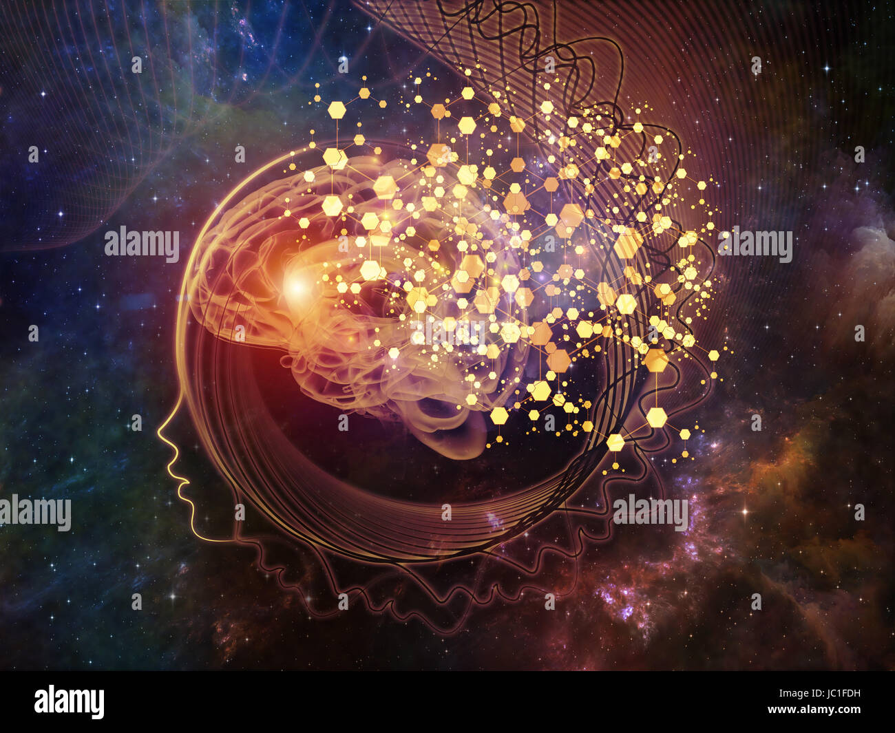 Human Mind series. Design made of brain, human outlines and fractal ...