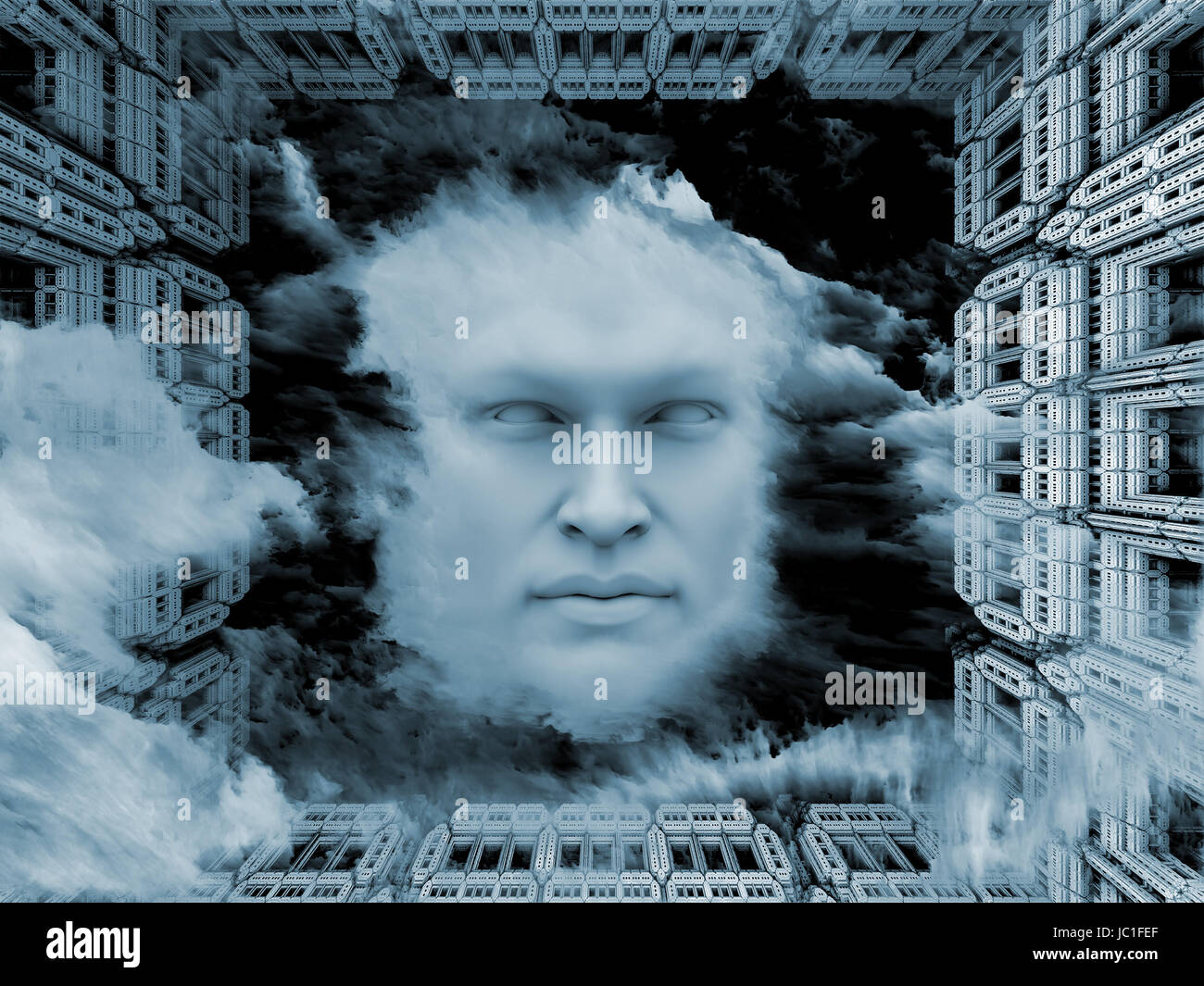 Anthropocentric series. Backdrop of human face and design elements on ...