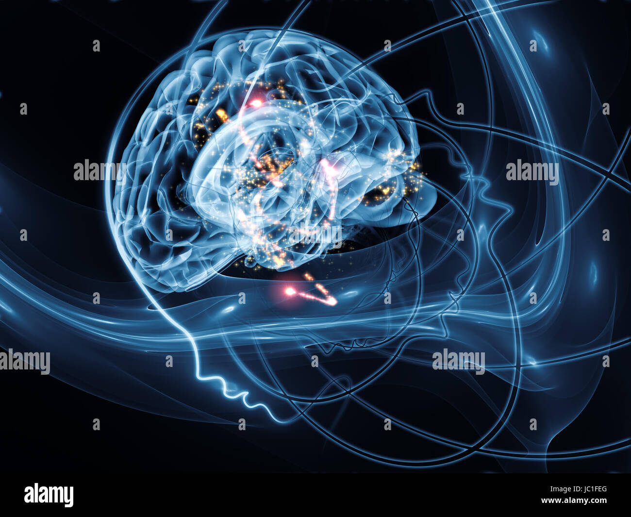 Human Mind series. Abstract design made of brain, human outlines and ...