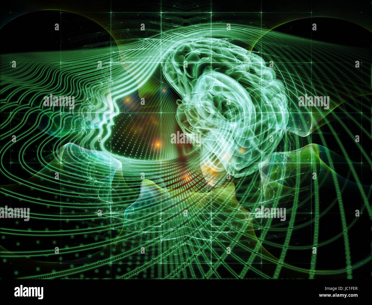 Human Mind series. Backdrop of brain, human outlines and fractal ...