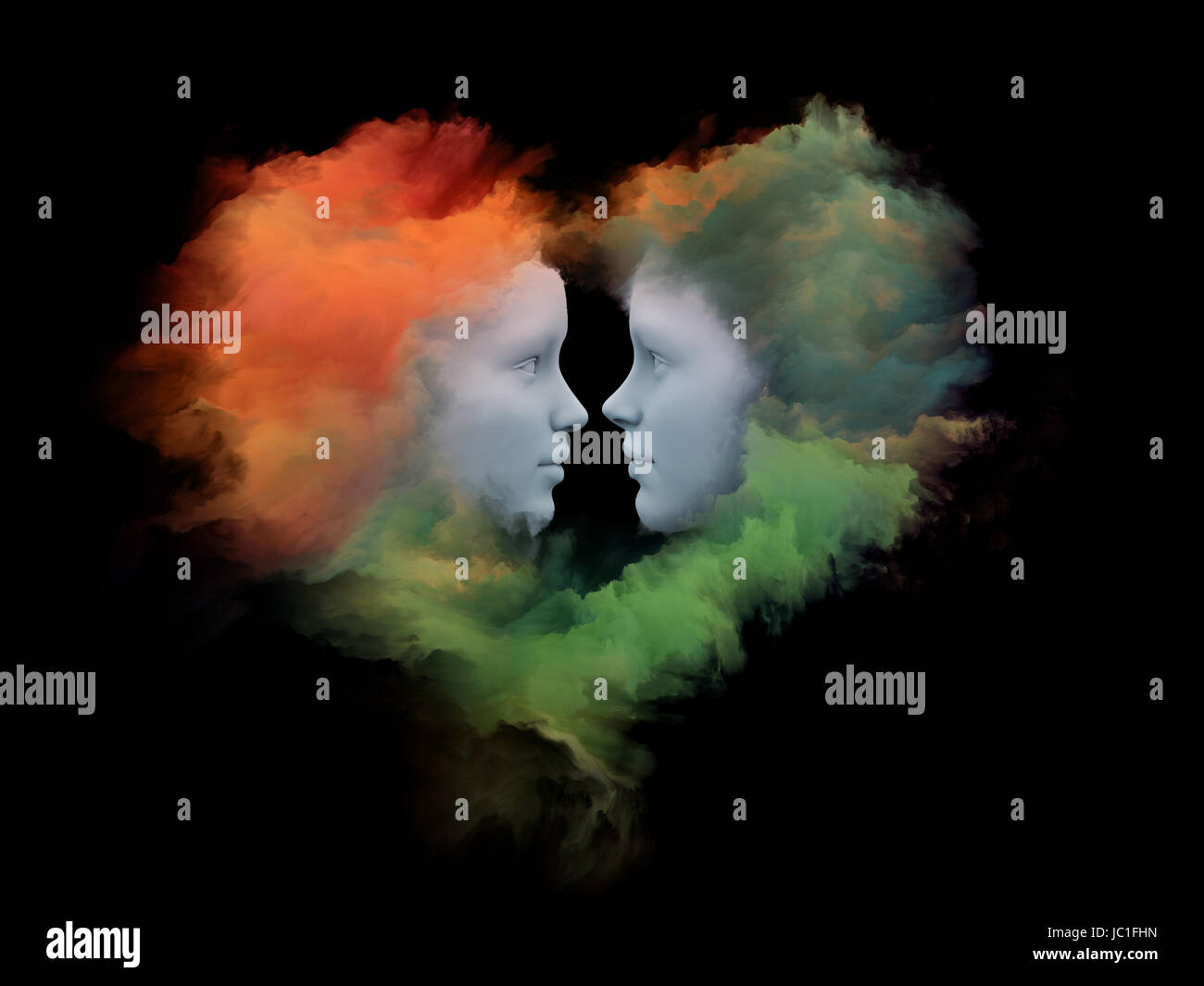 Dreaming Heart series. Backdrop composed of Human profiles connected by ...