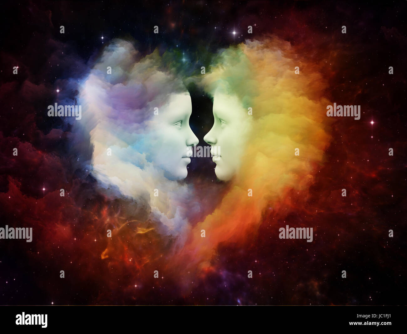 Dreaming Heart series. Interplay of Human profiles connected by heart ...