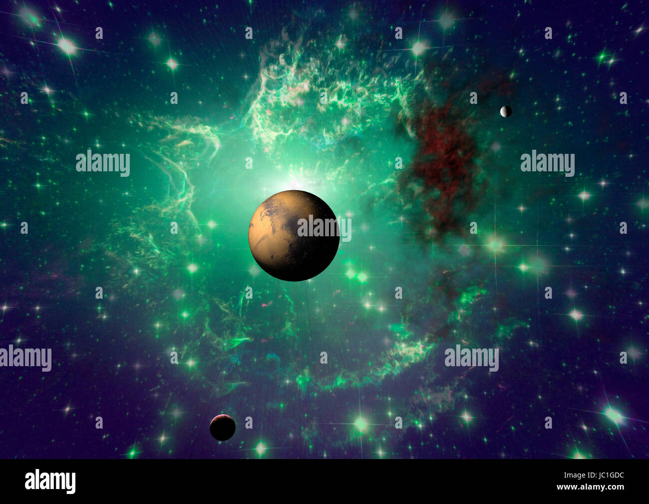 Far-out planets in a space against stars. "Elements of this image ...