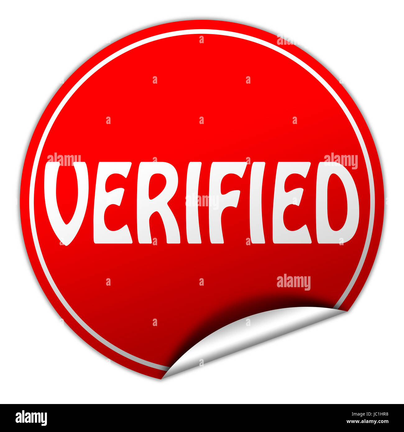verified round red sticker on white background Stock Photo - Alamy