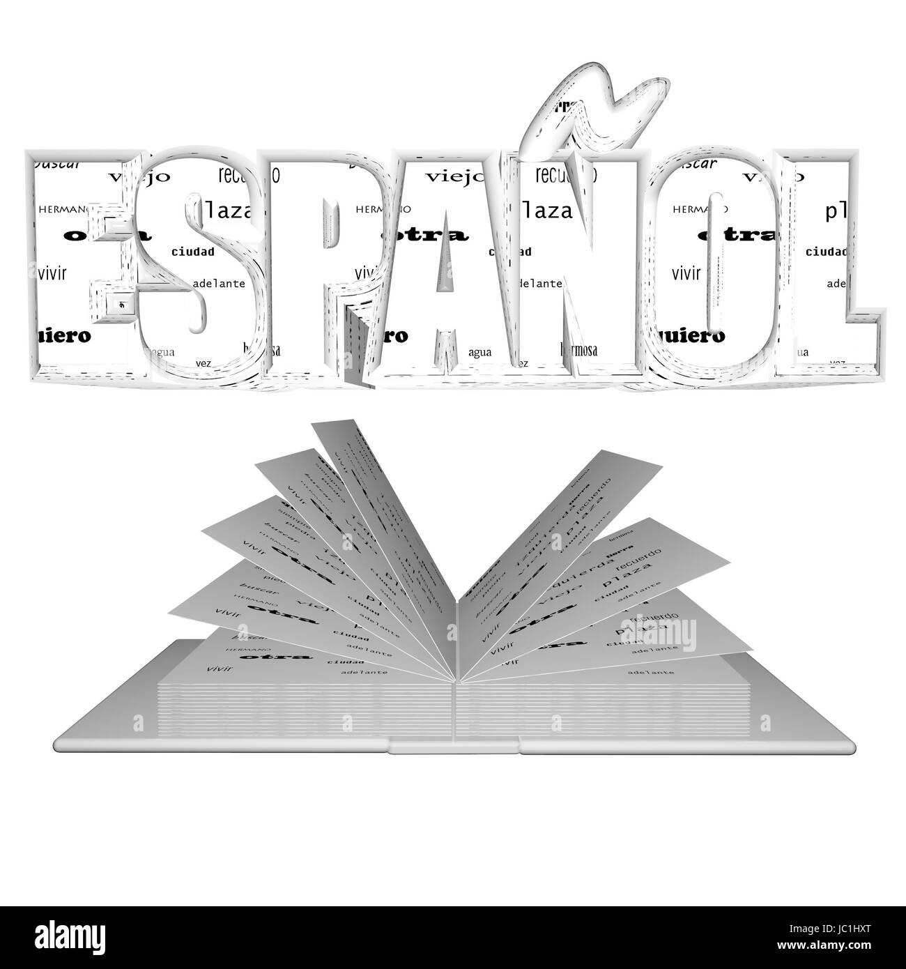 "Espanol" word over an open book, isolated over white, 3d render Stock ...