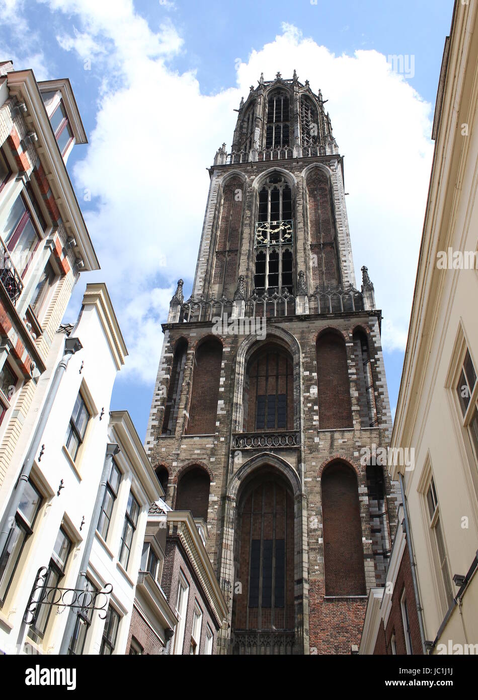 Upper part of the iconic medieval Dom tower (Domtoren) in Utrecht, The ...