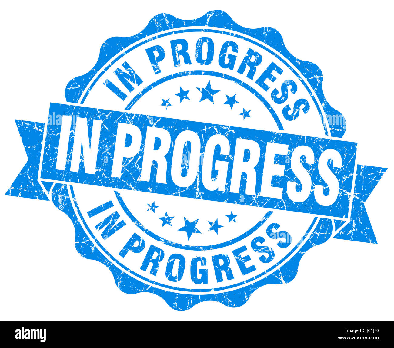 In progress blue grunge seal isolated on white background Stock Photo ...