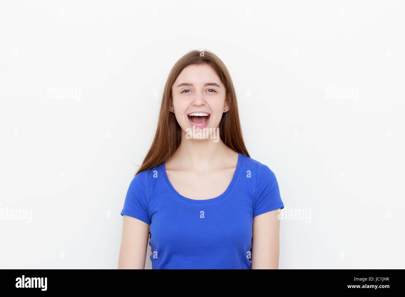 Happy woman Laughing. Closeup portrait woman smiling with perfect smile ...