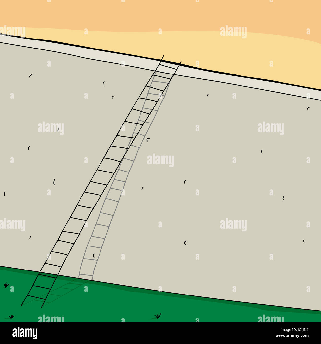 Long ladder over tall concrete wall cartoon Stock Photo - Alamy