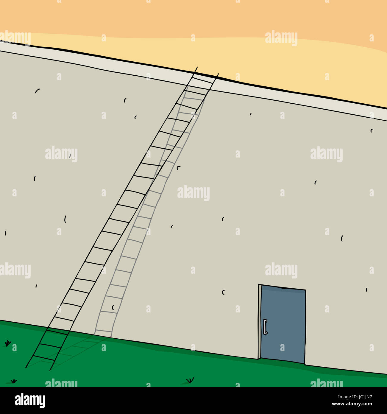 Long ladder on wall with closed door Stock Photo - Alamy