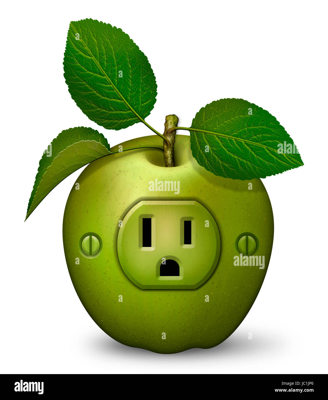 Digital illustration of a green apple with a power outlet Stock Photo ...
