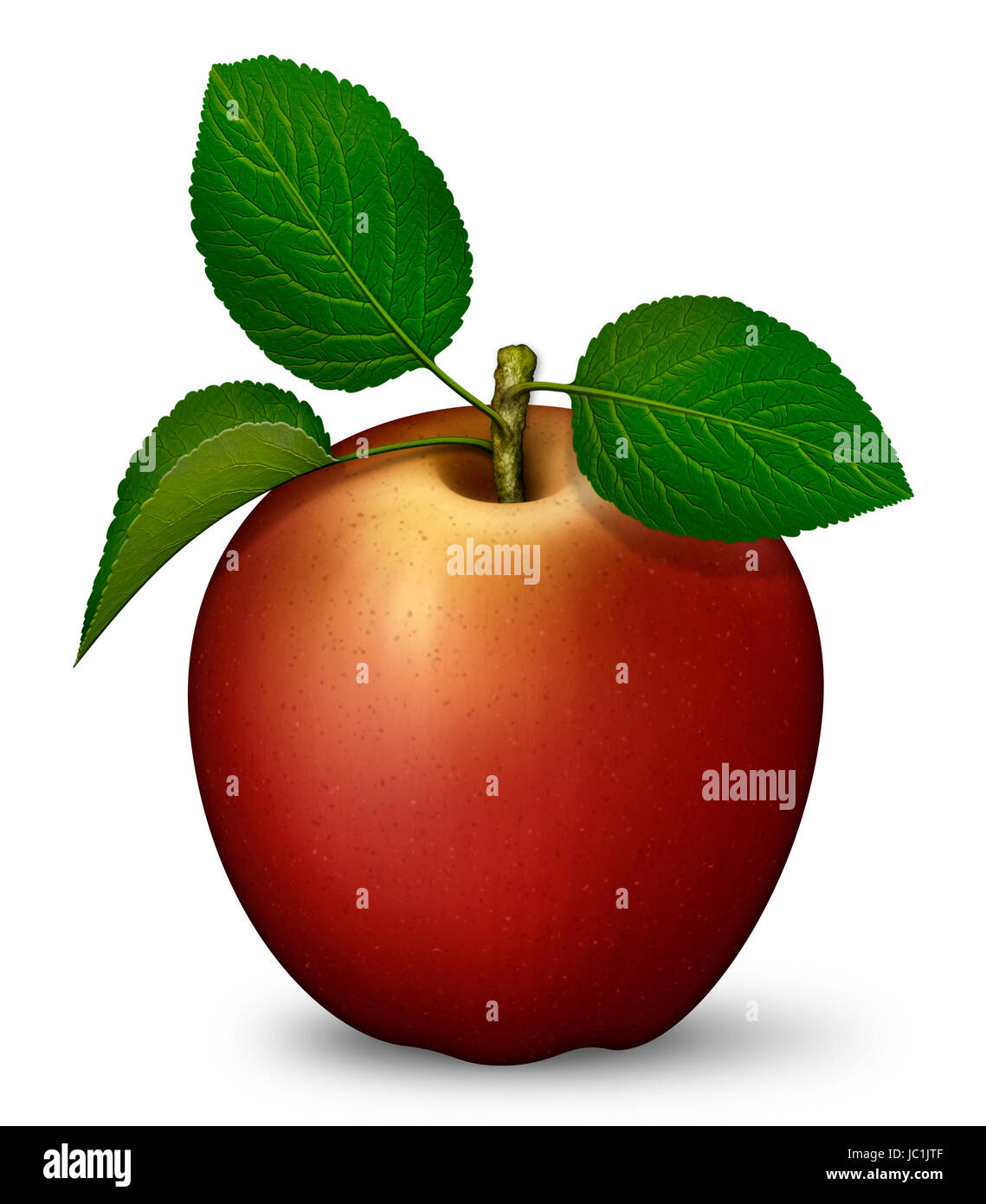 Digital illustration of a red apple with stem and leaves Stock Photo ...