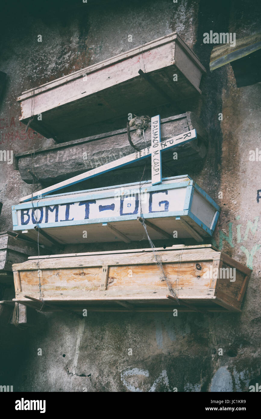 in philipphines the typical hanging cemetery in the mountain cliff ...