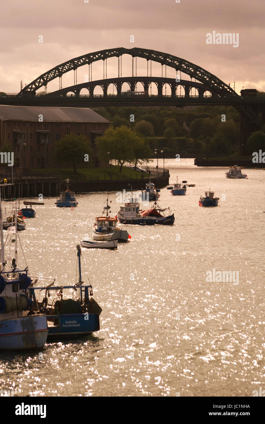 Fishing boats on the River Wear at Sunderland,Wearmouth Bridge in the ...
