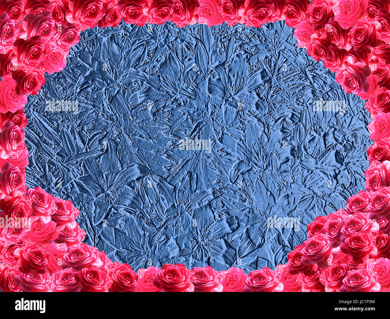 unusual frame from roses on the blue background Stock Photo - Alamy
