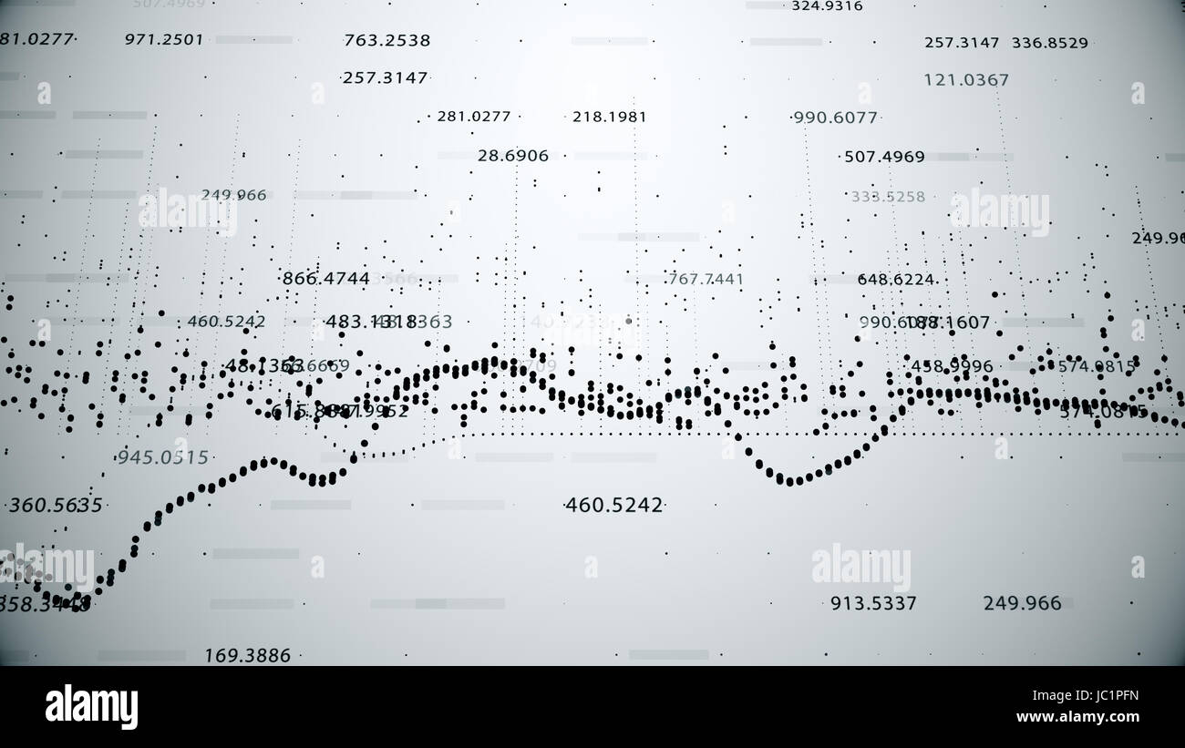 Abstract background with growing charts and flowing counters of numbers ...