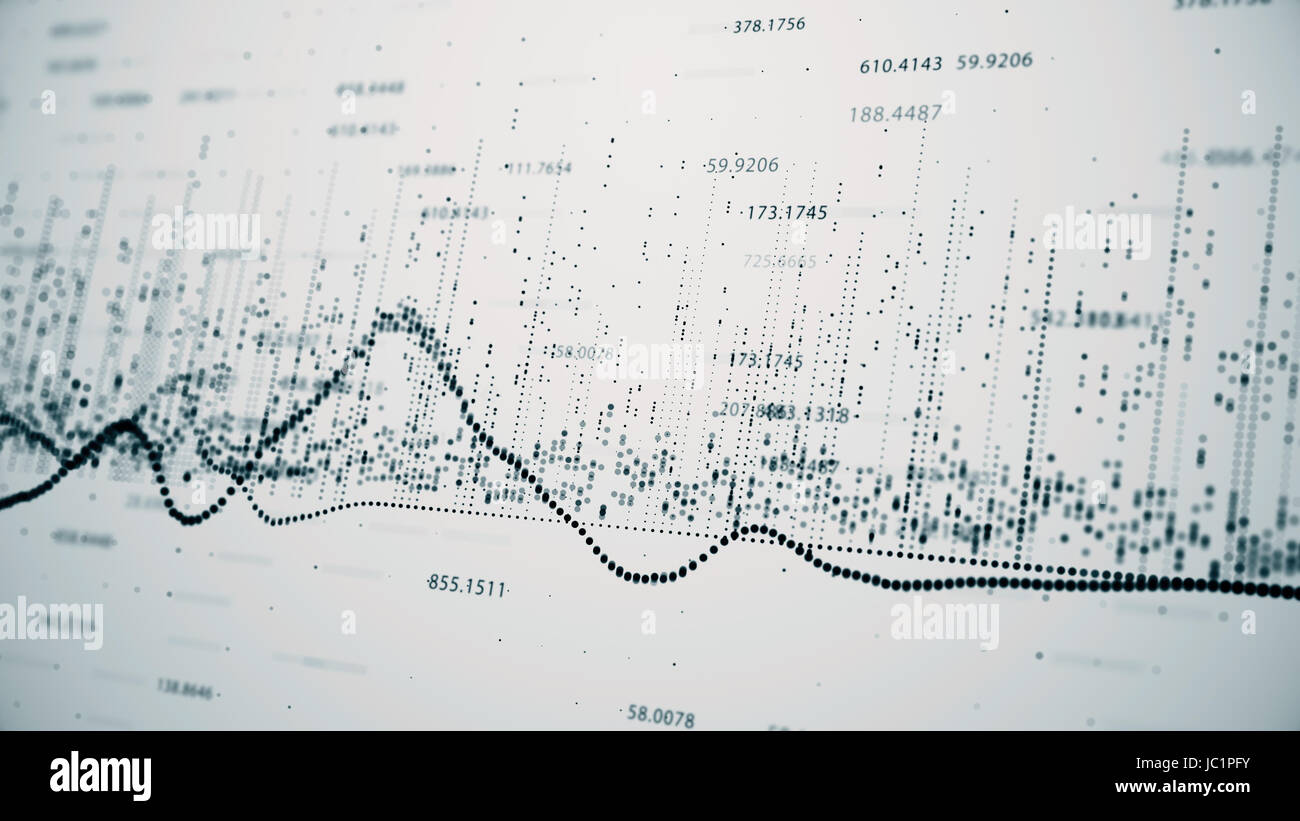 Abstract background with growing charts and flowing counters of numbers ...