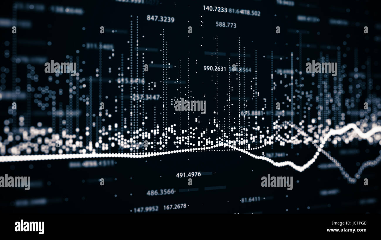 Abstract background with growing charts and flowing counters of numbers ...