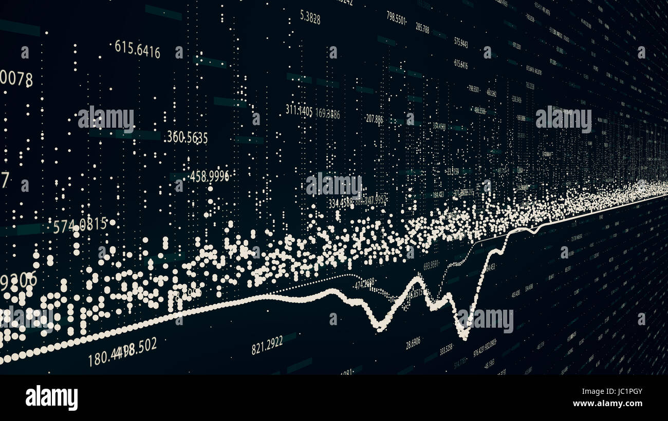 Abstract background with growing charts and flowing counters of numbers ...