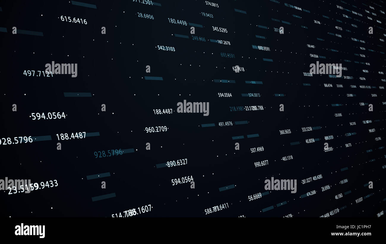 Abstract background with growing charts and flowing counters of numbers ...