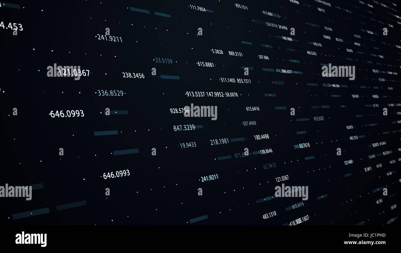 Abstract background with growing charts and flowing counters of numbers ...