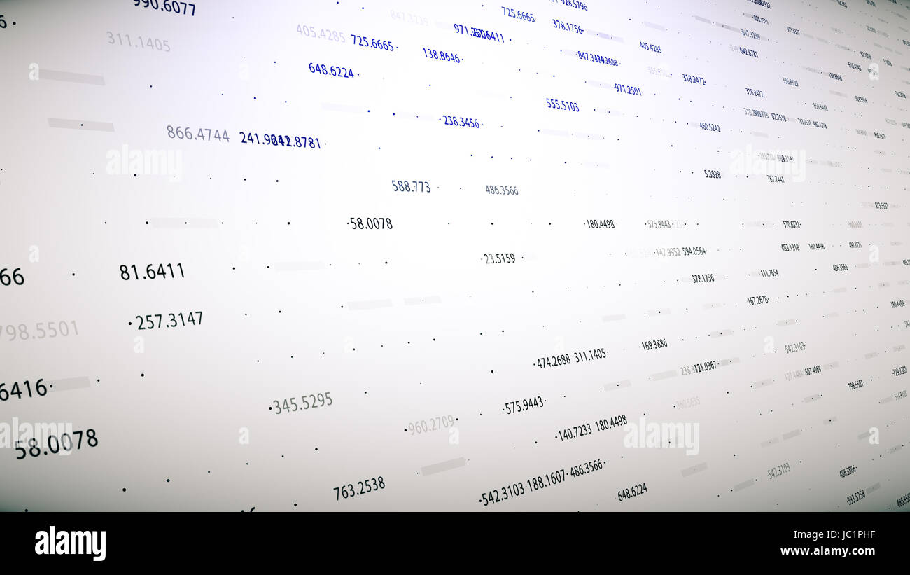 Abstract background with growing charts and flowing counters of numbers ...