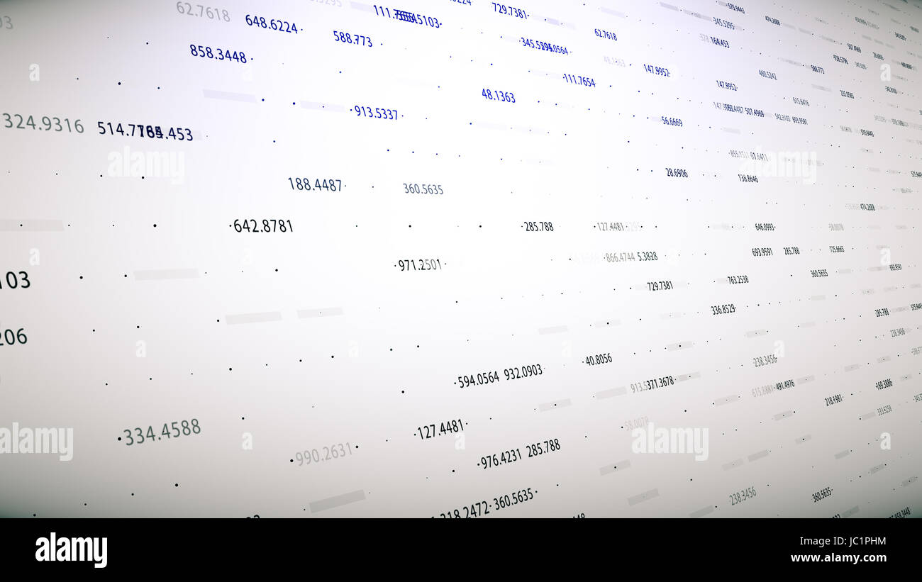 Abstract background with growing charts and flowing counters of numbers ...
