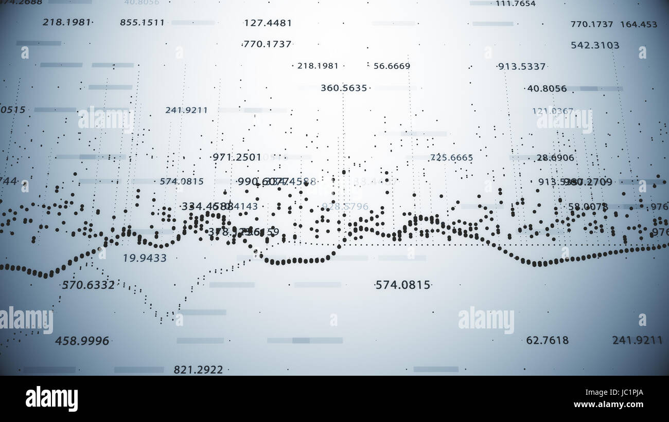 Abstract background with growing charts and flowing counters of numbers ...