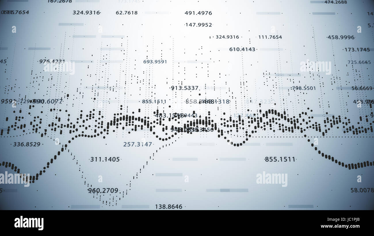Abstract background with growing charts and flowing counters of numbers ...