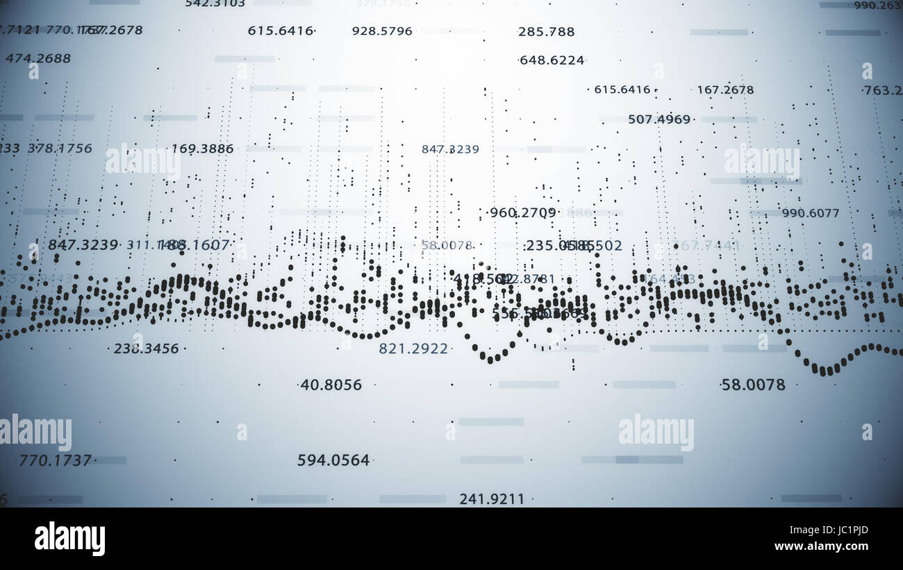 Abstract background with growing charts and flowing counters of numbers ...
