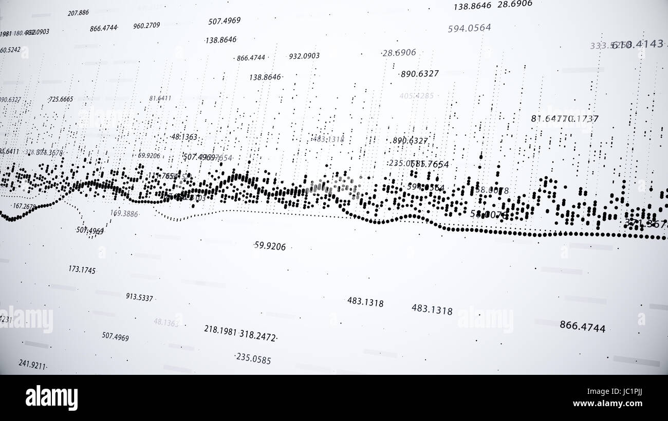 Abstract background with growing charts and flowing counters of numbers ...