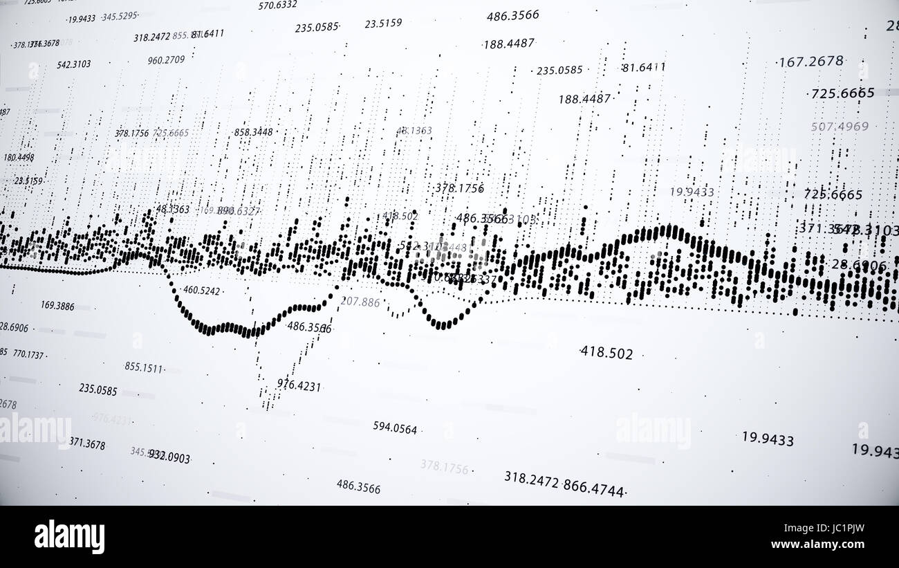 Abstract background with growing charts and flowing counters of numbers ...