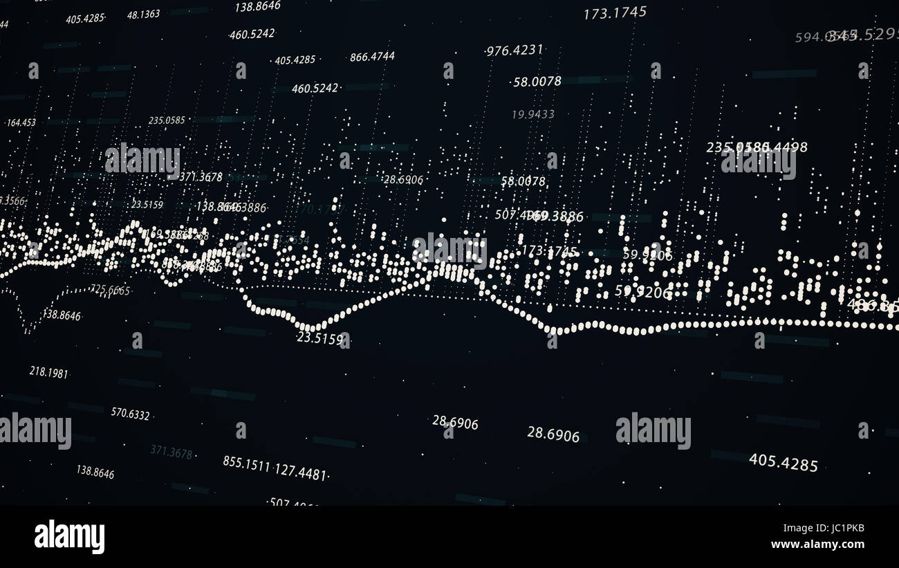 Abstract background with growing charts and flowing counters of numbers ...