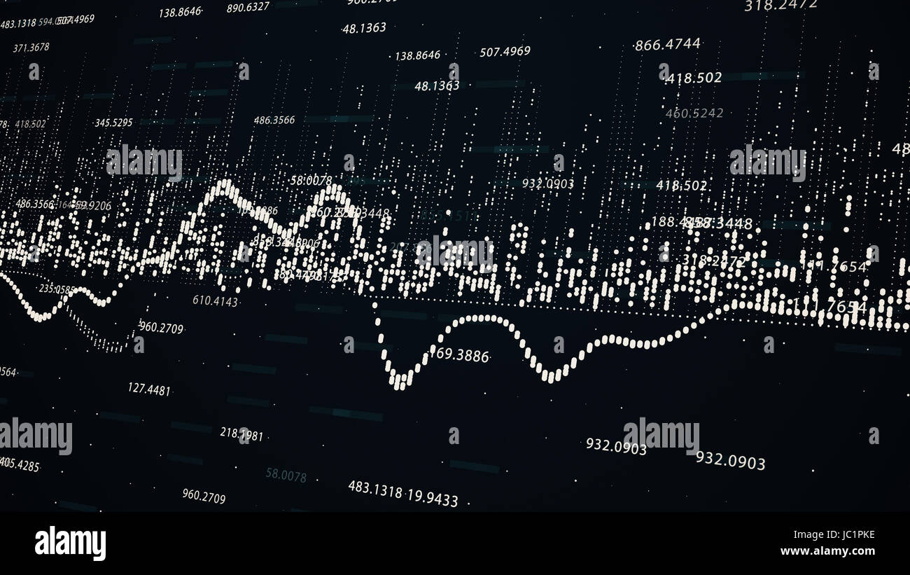 Abstract background with growing charts and flowing counters of numbers ...