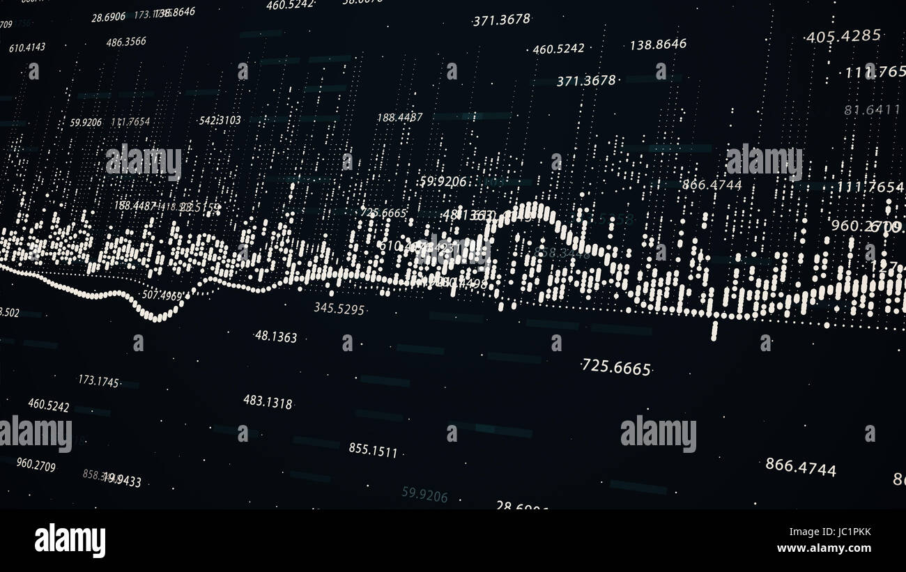 Abstract background with growing charts and flowing counters of numbers ...