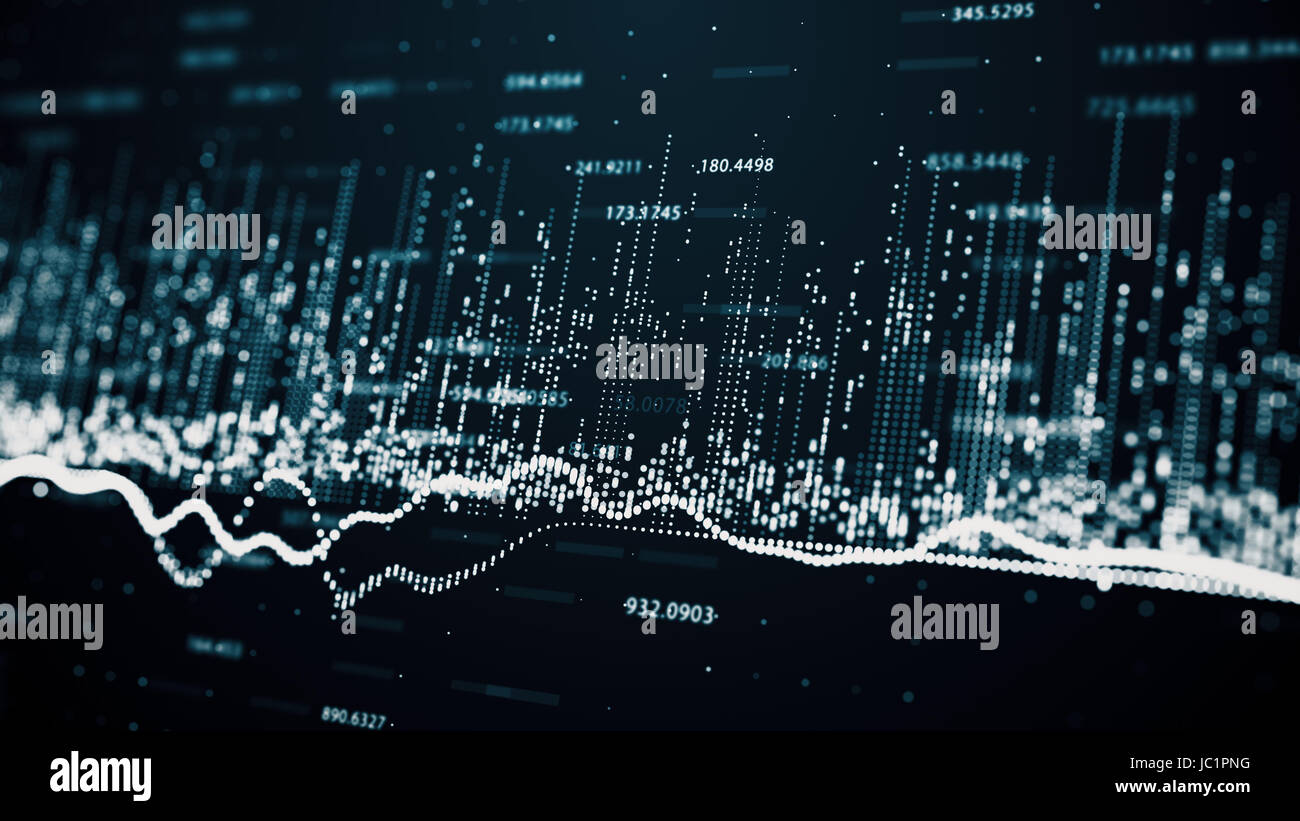 Abstract background with growing charts and flowing counters of numbers ...