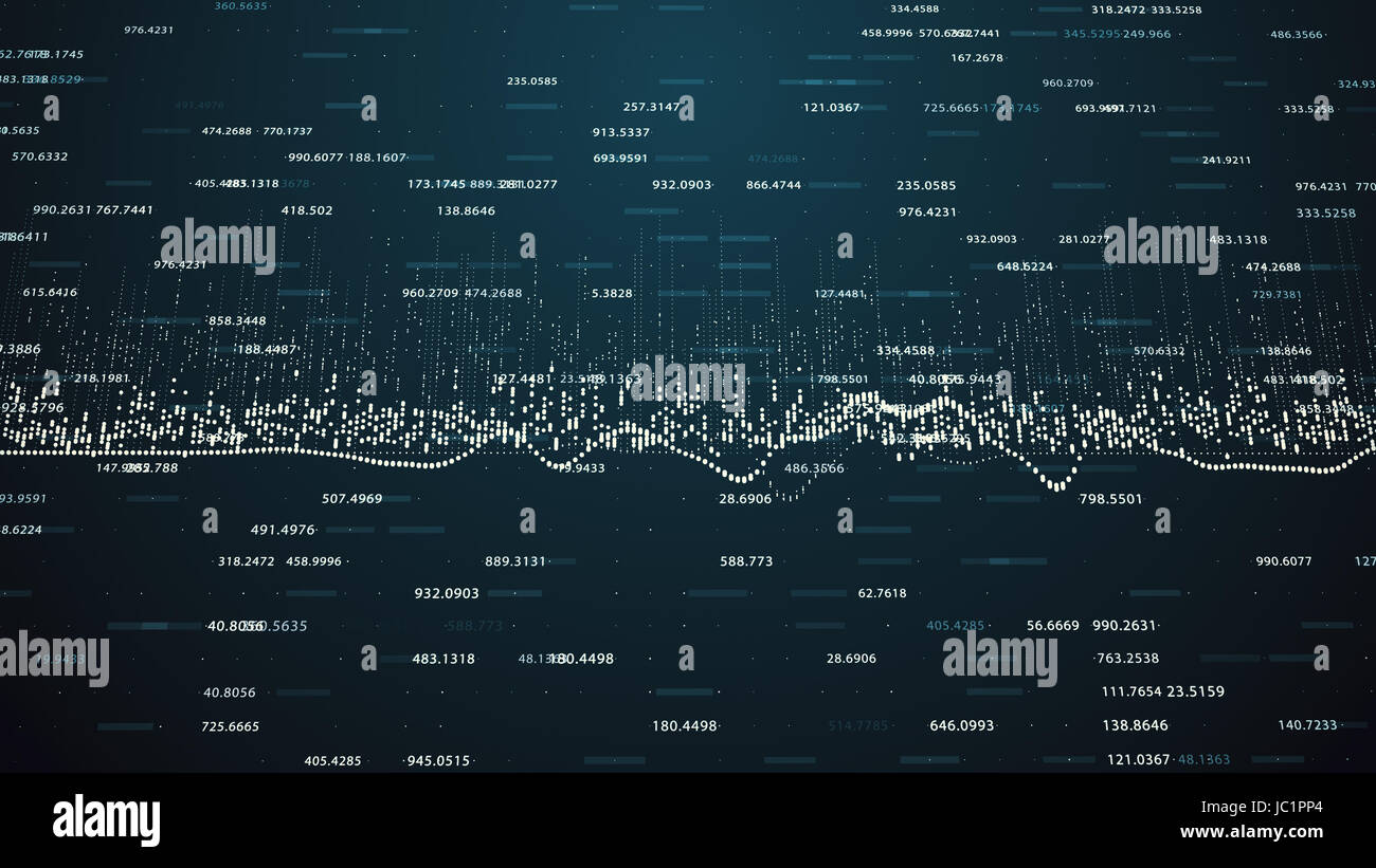 Abstract background with growing charts and flowing counters of numbers ...