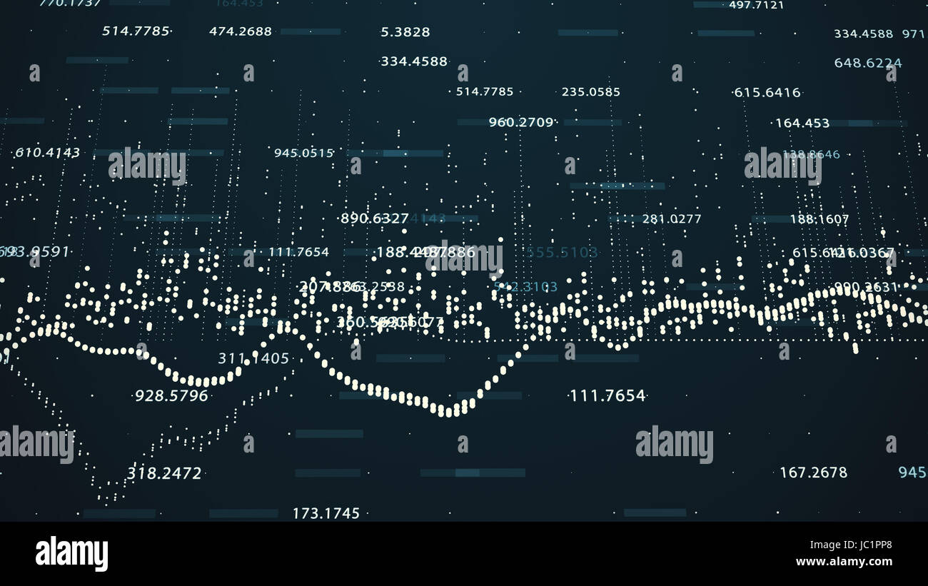 Abstract background with growing charts and flowing counters of numbers ...