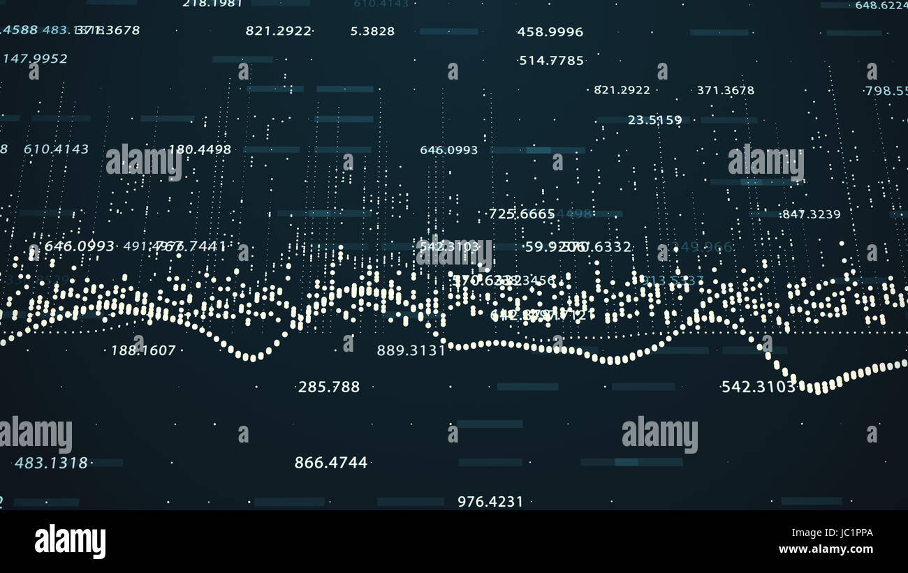 Abstract background with growing charts and flowing counters of numbers ...