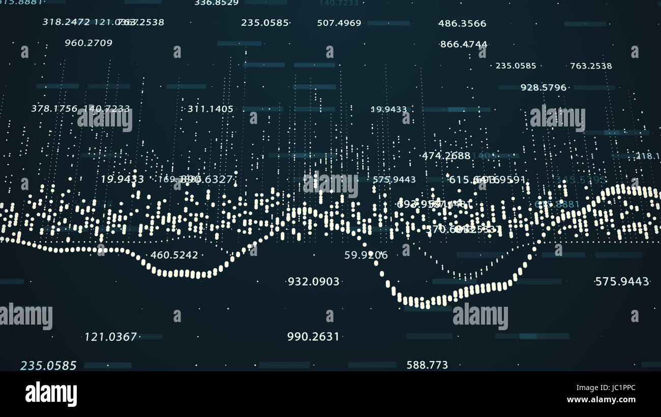 Abstract background with growing charts and flowing counters of numbers ...