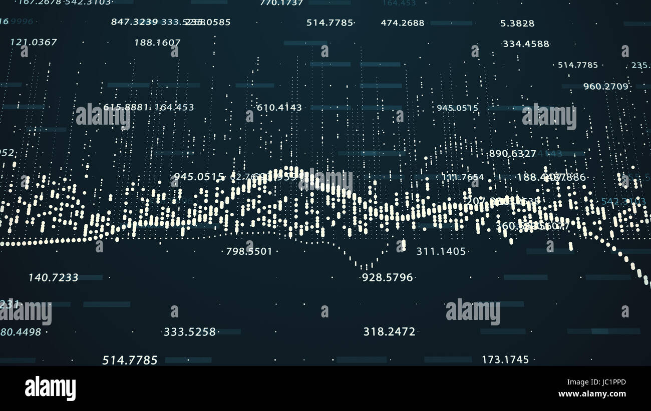 Abstract background with growing charts and flowing counters of numbers ...