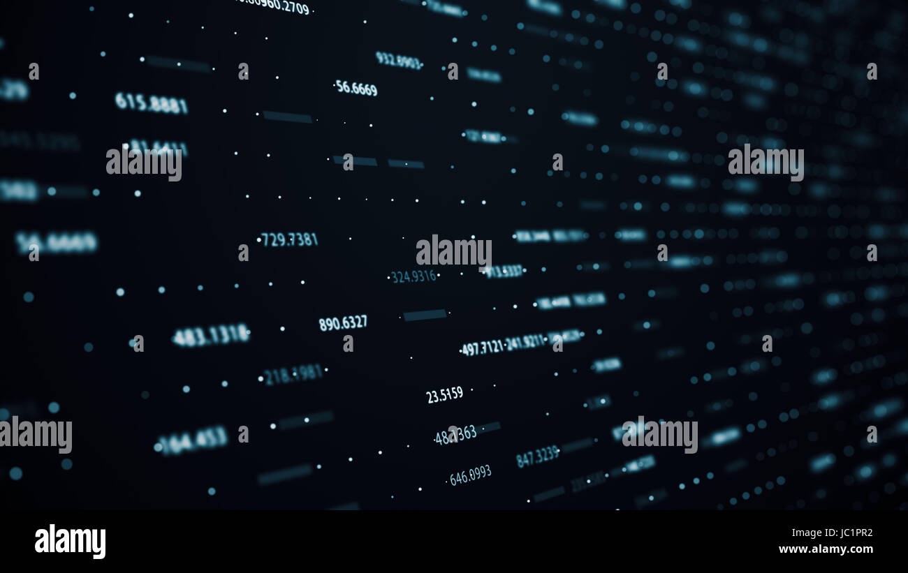 Abstract background with growing charts and flowing counters of numbers ...