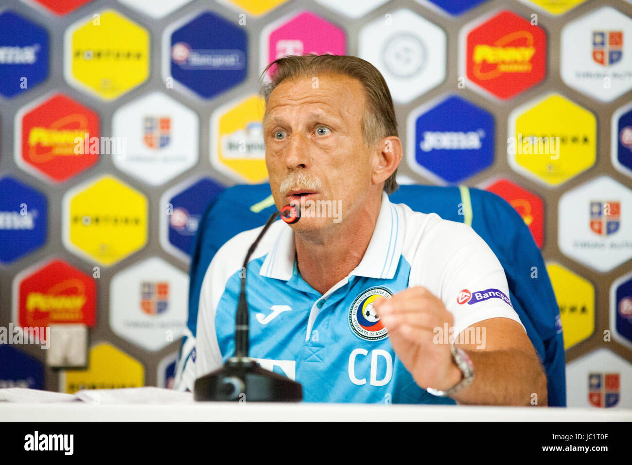 Christoph Daum, Romanian national football team head coach speaks at a ...