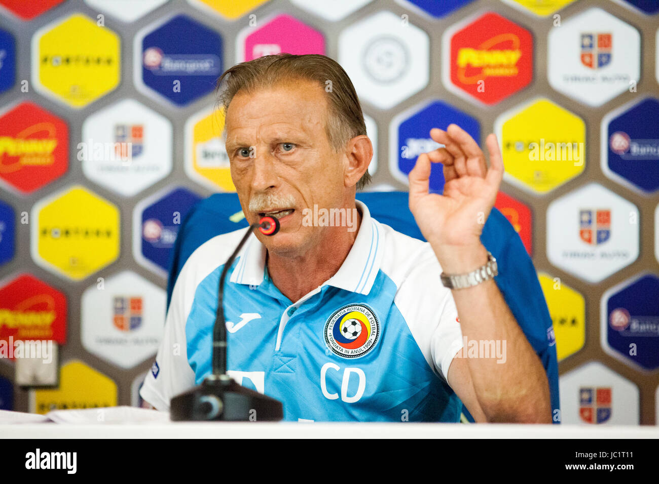 Christoph Daum, Romanian national football team head coach speaks at a ...