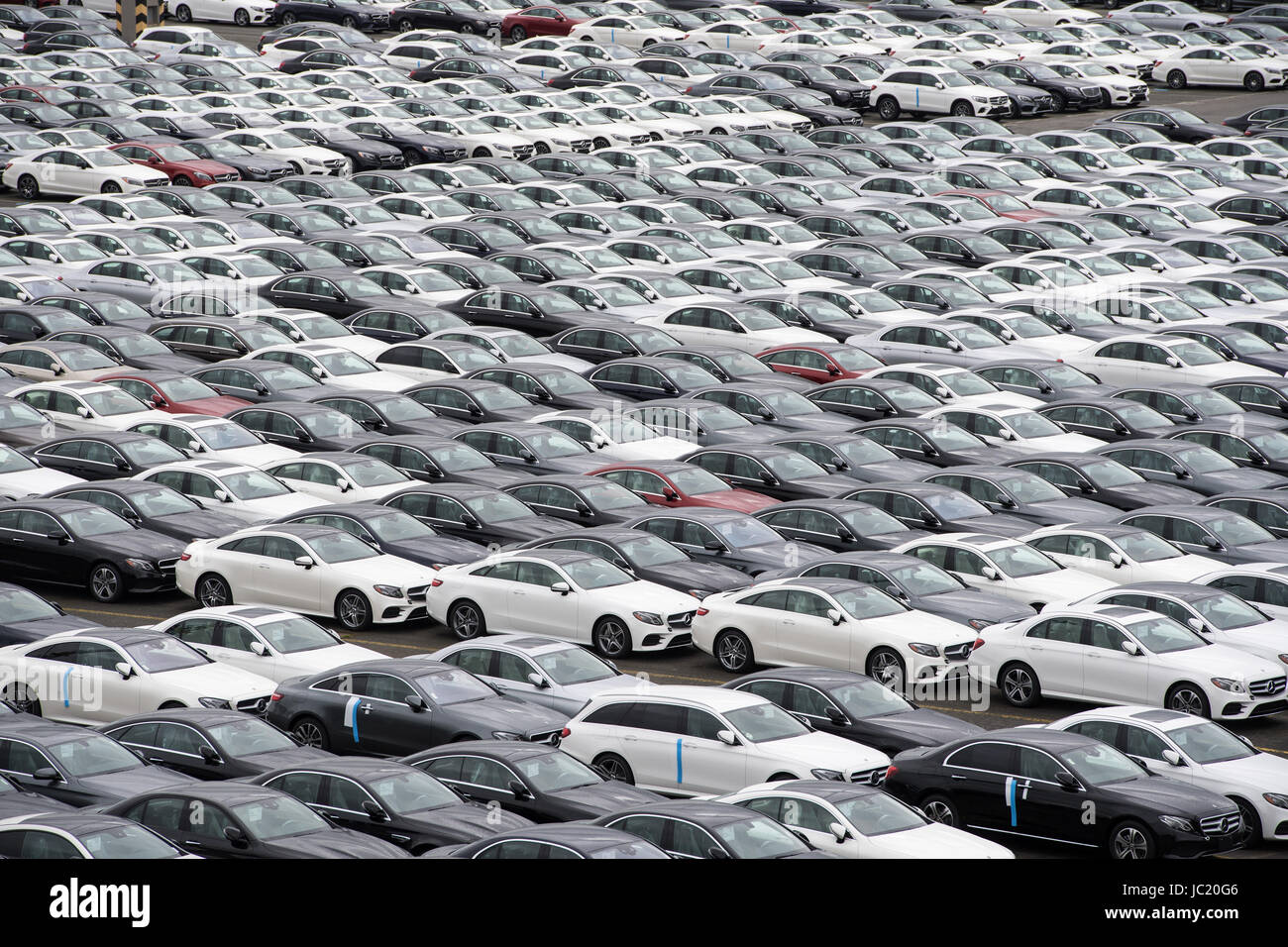 New Mercedes-Benz cars can be seen at the car terminal of the BLG ...
