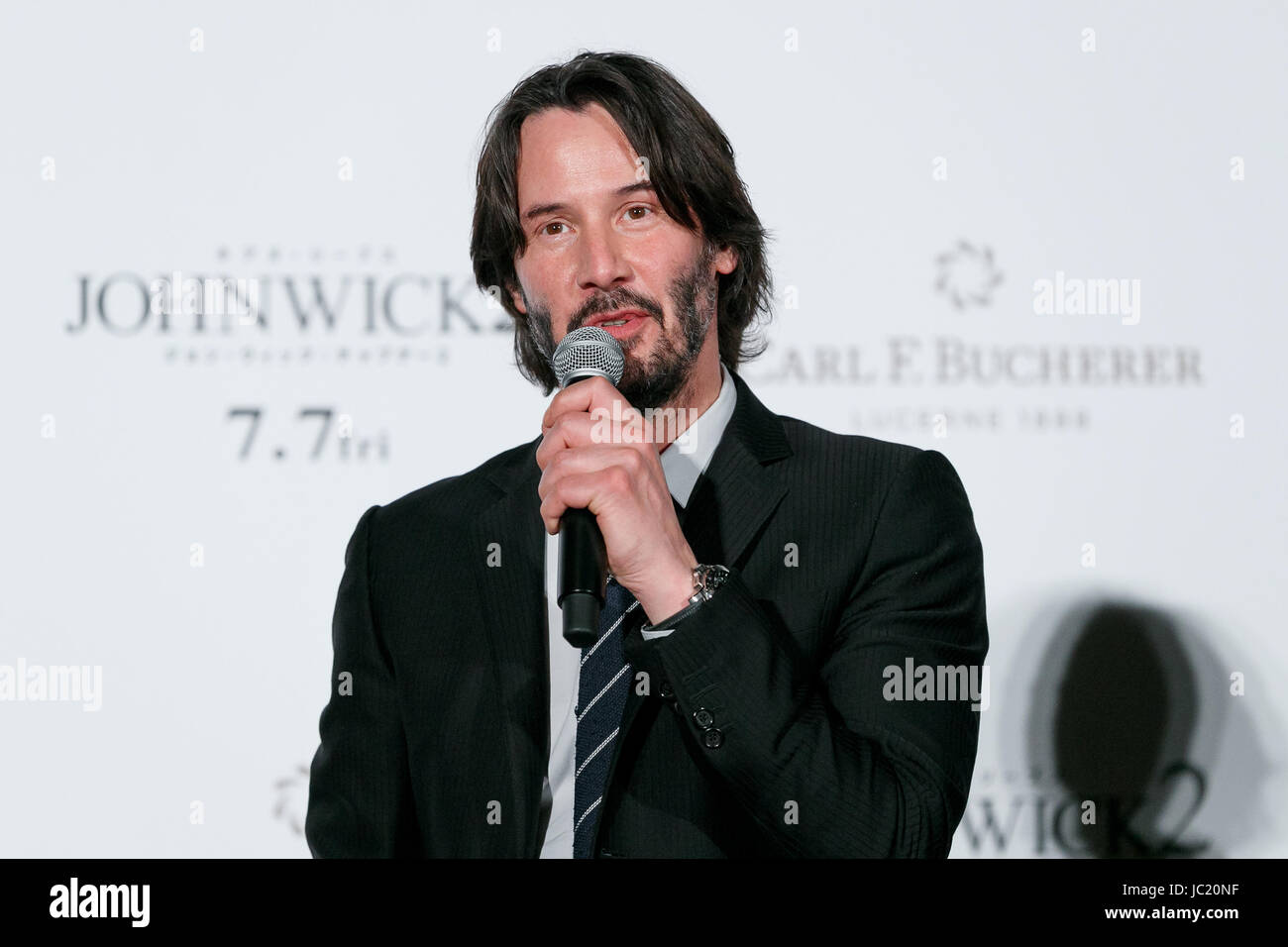 Tokyo, Japan. 13th Jun, 2017. Actor Keanu Reeves speaks during a ...