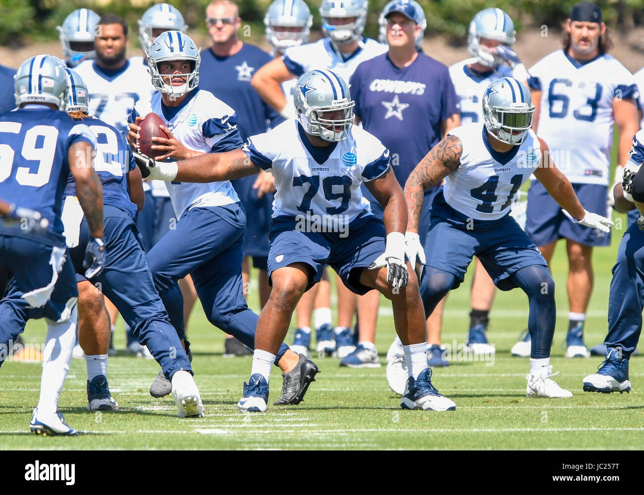 June 13, 2017: Dallas Cowboys quarterback Dak Prescott #4 is protected ...