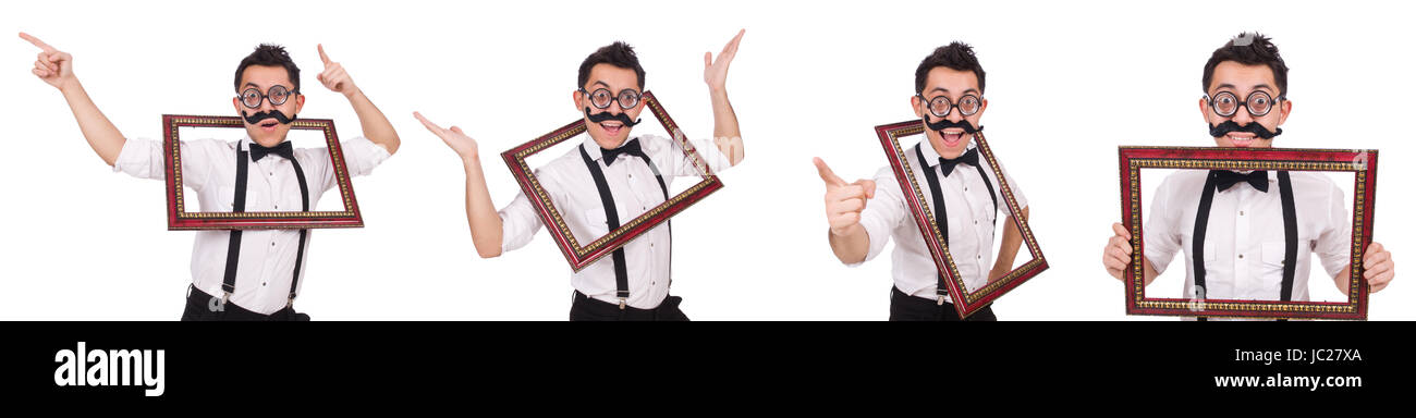 Young man with frame isolated on white Stock Photo - Alamy