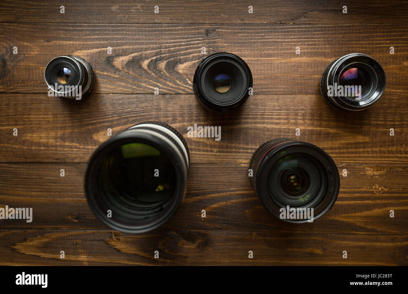 Top view of camera lenses organized in shape of Olympic sign Stock ...