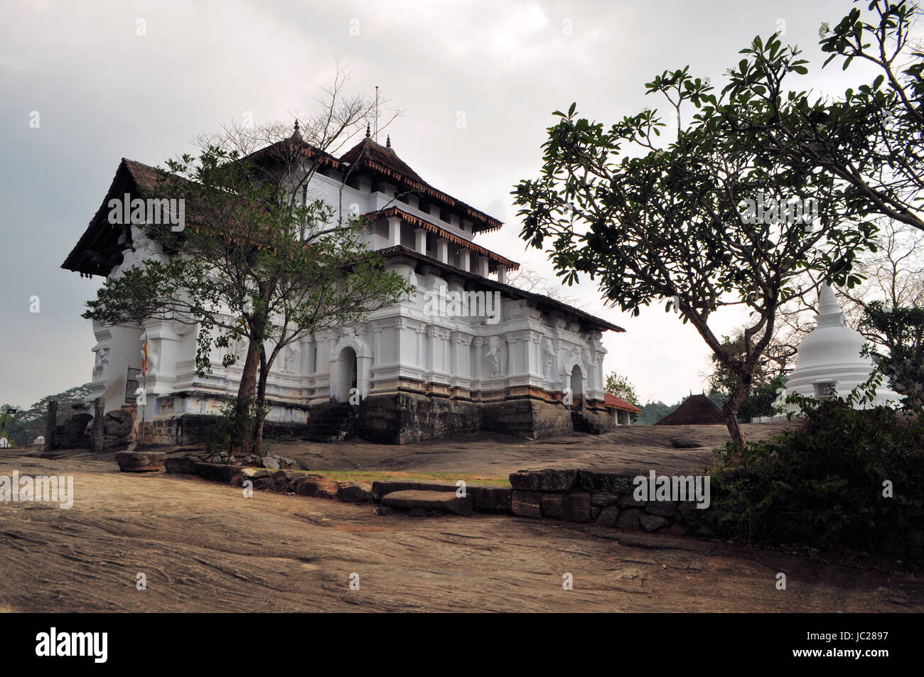 Old white-washed Lankathilake temple on a hill in Sri Lanka Stock Photo ...